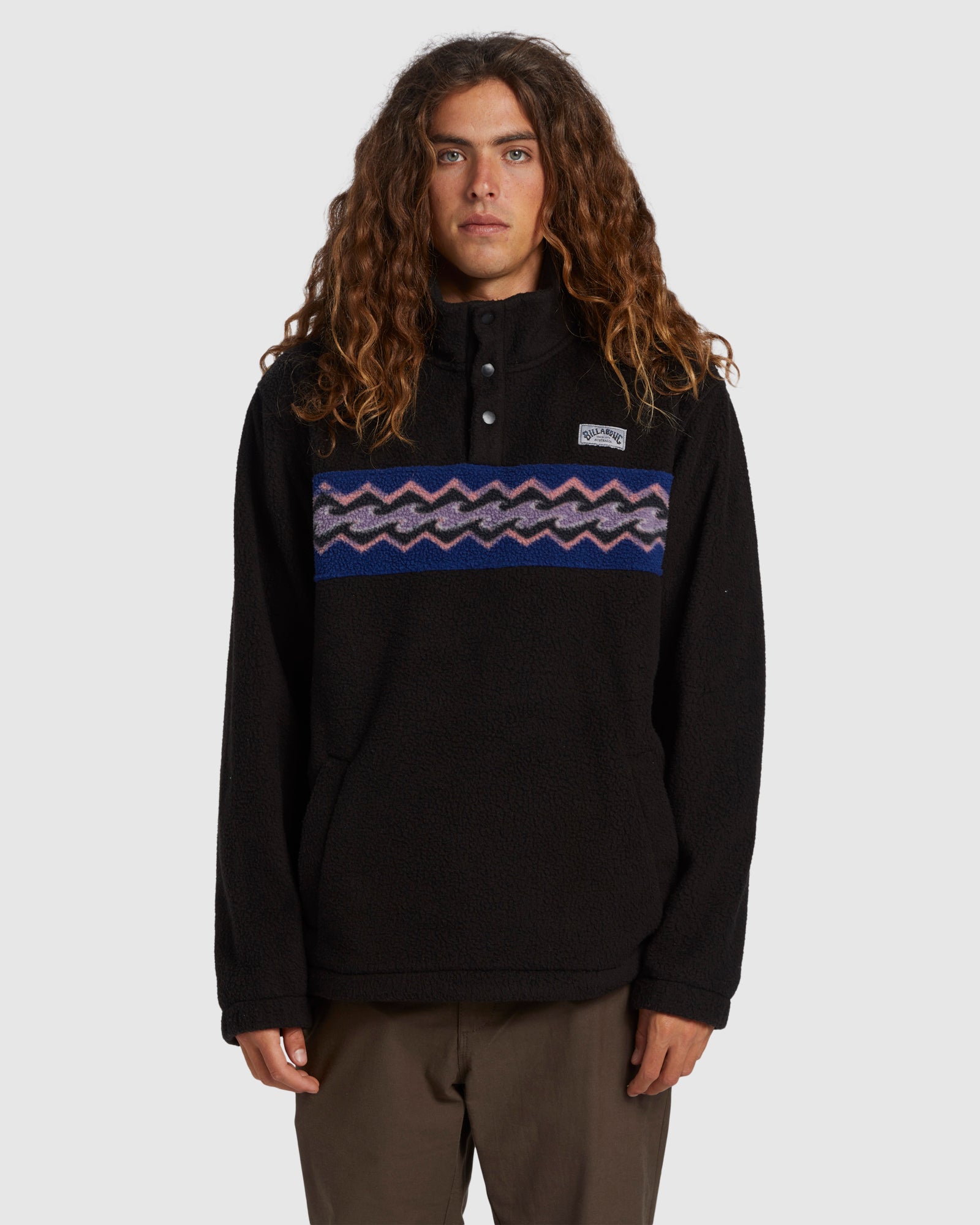 Mens A/Div Boundary Mock Snap Fleece Pullover - DEEP ROYAL | Billabong AU